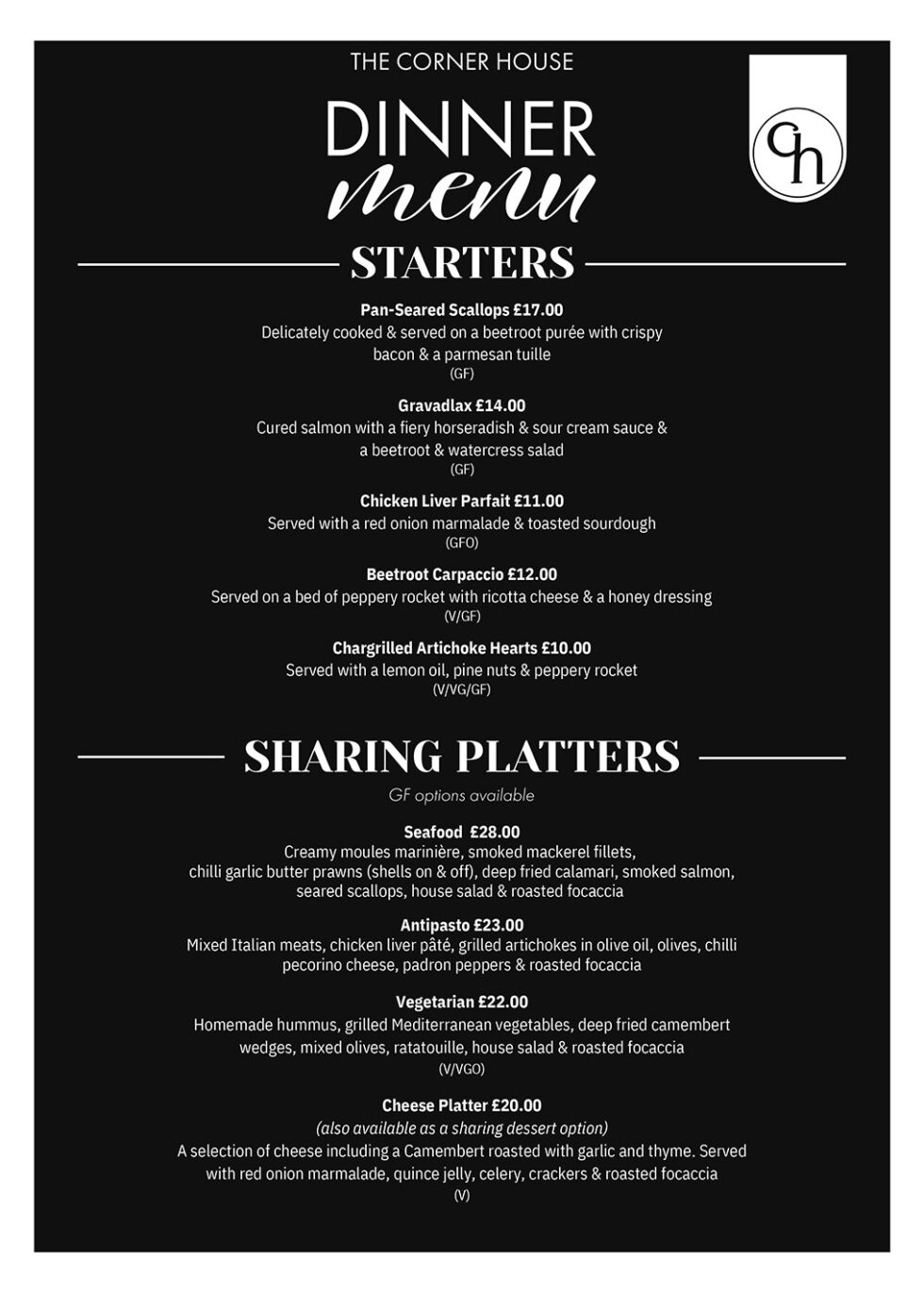 Dinner Menu - The Corner House Stroud